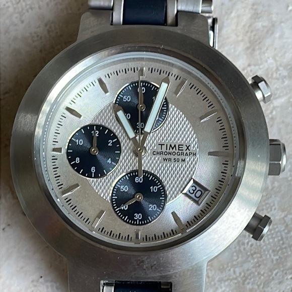 Timex | Accessories | Timex Men Battery Water Resistant 5m Wdate Chronograph Stainless Steel ...